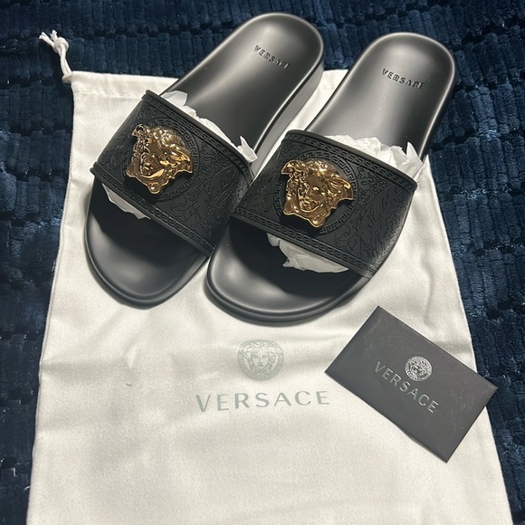Versace | Shoes | Bnwt Versace Slides Gold Medusa Head | Poshmark
